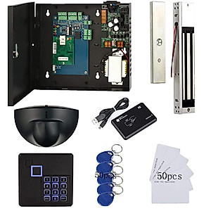 MENGQI-CONTROL TCP/IP Single Door Security Access Control System with 600lbs Electric Magnetic Lock Exit Motion Sensor 110V-240V Power Supply Box FRID Keypad Reader