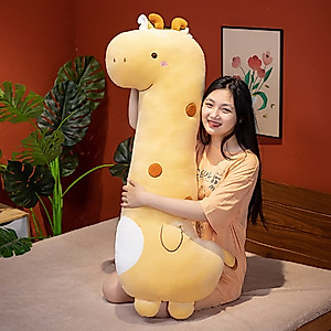 PEACH CAT Cute Long Giraffe Plush Pillow Kawaii Giraffe Stuffed Animal for Girls and Boys Yellow 35.4"
