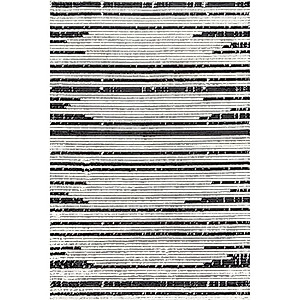 nuLOOM Carling Soft Shaggy Textured Contemporary Stripes Fringe Area Rug, 3' x 5', Beige