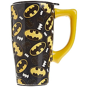 Spoontiques - Ceramic Travel Mugs - Batman Logo Cup - Hot or Cold Beverages - Gift for Coffee Lovers