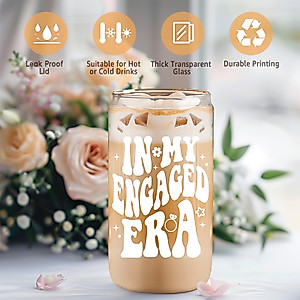 Coolife 16 oz in My Engaged Era Coffee Glass Cups w/Lids Straws - Engagement Gifts for Her Women, Bride to be Gifts - Bridal Shower, Bachelorette Gifts for Bride, Fiance Gifts for Women, Future Mrs