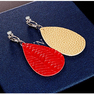 9 Pairs Faux Leather Clip on Earrings for Women Dangle- Long Teardrop Seashell Leather Clipon Earrings-Non Piercing Earrings Set for Women (#7)