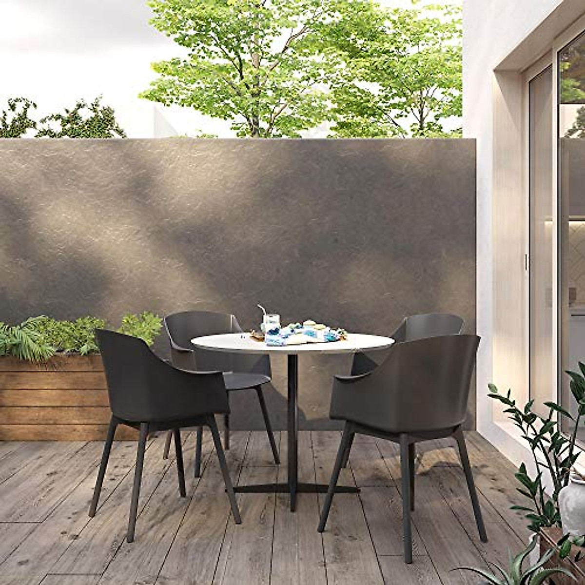 CosmoLiving by Cosmopolitan , Camelo Collection, Indoor/Outdoor Resin, 2-Pack, Black Dining Chairs, Contoured Back