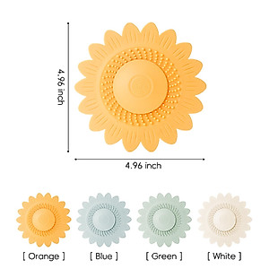 TECHPLUS Shower Drain Hair Catcher - Flowers Bath Drain Silicone Cover, Hair Filter & Drain Stopper for Tub, Sink, Kitchen, Bathroom, Laundry 4Pack