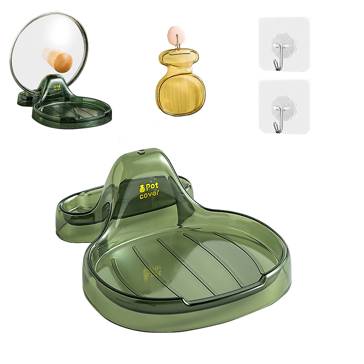 Multifunction Kitchen Spatula Rack, Multifunction Kitchen Spatula Rack with Lid Holder, Food Grade Plastic Spoon Holder for Multiple Utensils (Green)