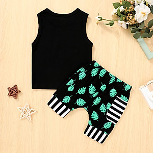 YOUNGER TREE Toddler Baby boy summer clothes Beaches Love Me Sleeveless Vest Tops+Shorts Kid Casual outfits (Black, 6-12 months)