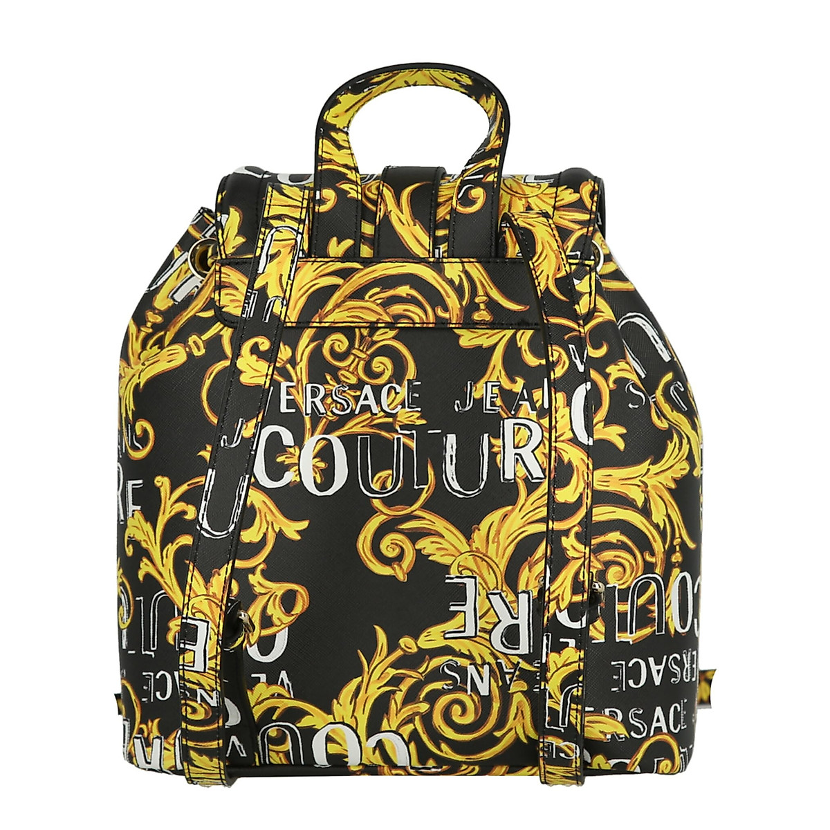 Versace Jeans COUTURE WOMEN'S BLACK BACKPACK WITH BAROQUE LOGO PRINT AND ICONIC BUCKLE 74VA4BF8ZS597