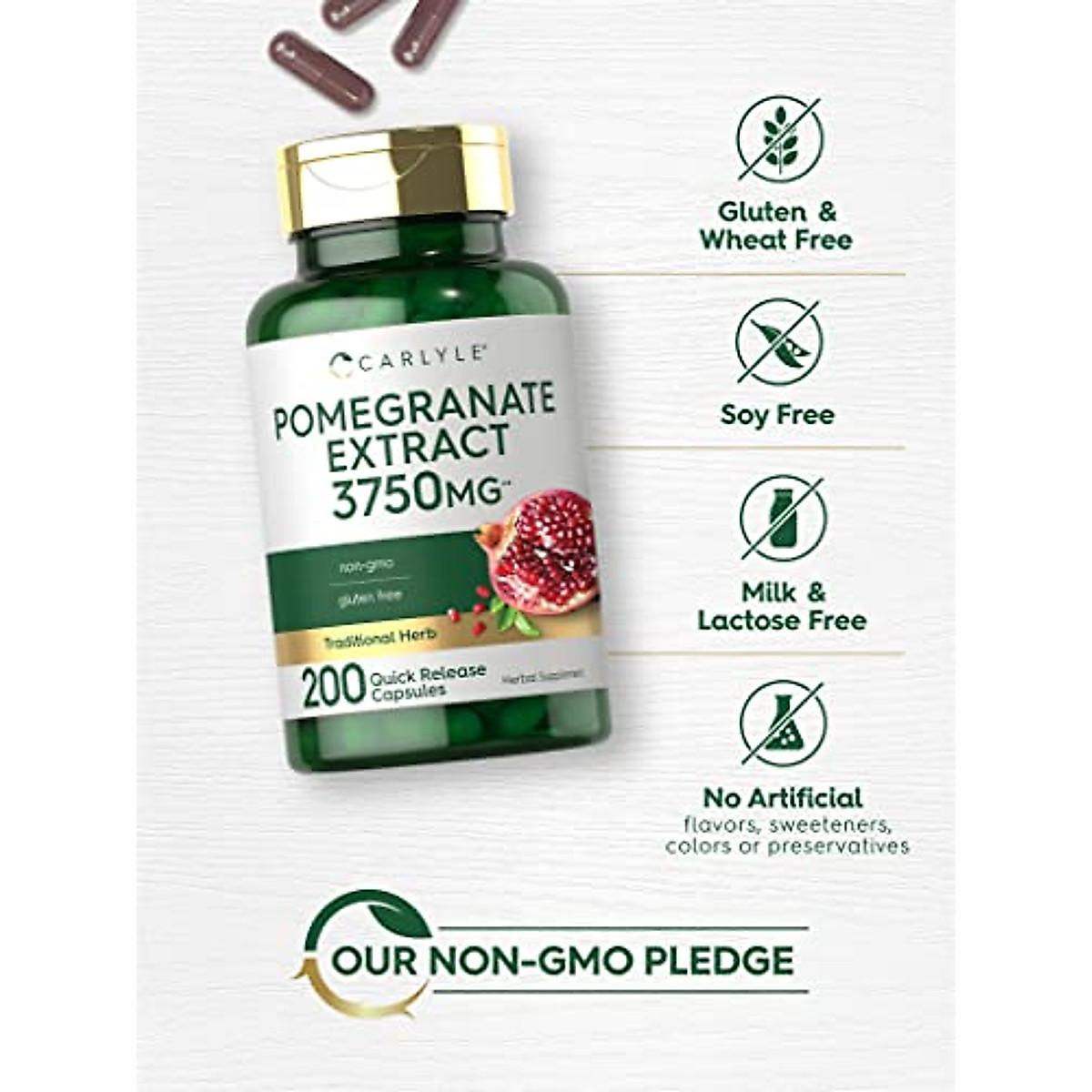 Carlyle Pomegranate Extract Supplement | 200 Capsules | Non-GMO, Gluten Free | Traditional Herb