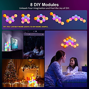 OJQ 8 Pack Hexagon Wall Light RGB Panel - Smart APP RGB Hexagonal Modular Gaming Light Music with Sync Honeycomb Shape Panels Hexagon Lights for Bedroom Children Room