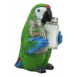 Set Of 1 Tropical Military Macaw Parrot Salt Pepper Shakers