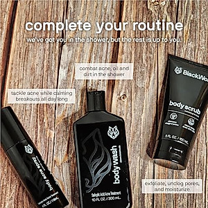 Black Wolf Charcoal Powder Body Wash Men - 10 Fl Oz Paraben-Free Mens Body Wash - Salicylic Acid Reduce Acne Breakouts and Cleanse Your Skin - Full Coverage & Deep Clean Men's Bodywash