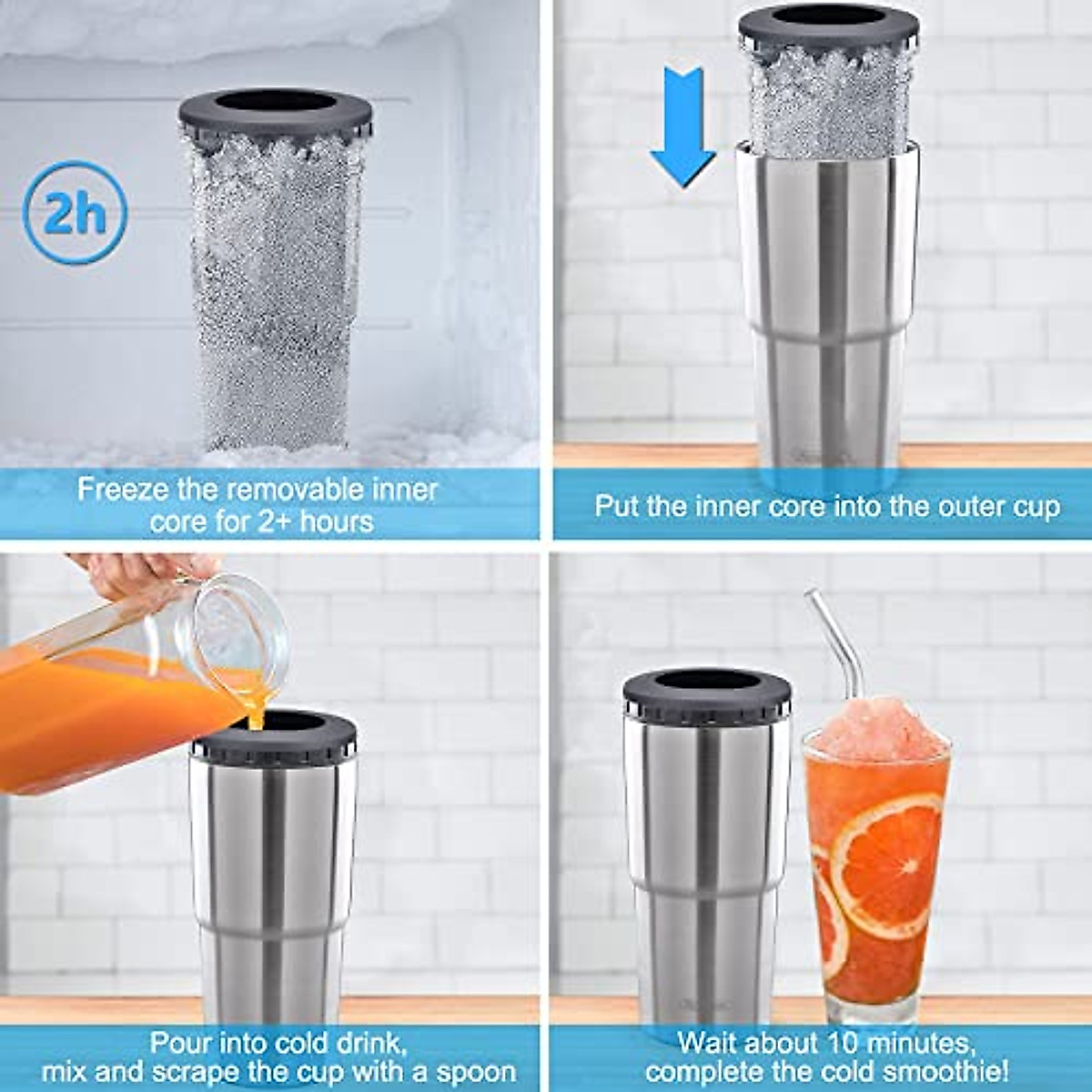 4-in-1 Skinny Can Cooler Double Wall Stainless Steel Insulated Can Coozies,Quickly Making Cold Smoothie,Works With 12 Oz Slim Can,Standard Can,Beer Bottle & As Pint Cup Chill Coffee,Hard Seltzer,Juice