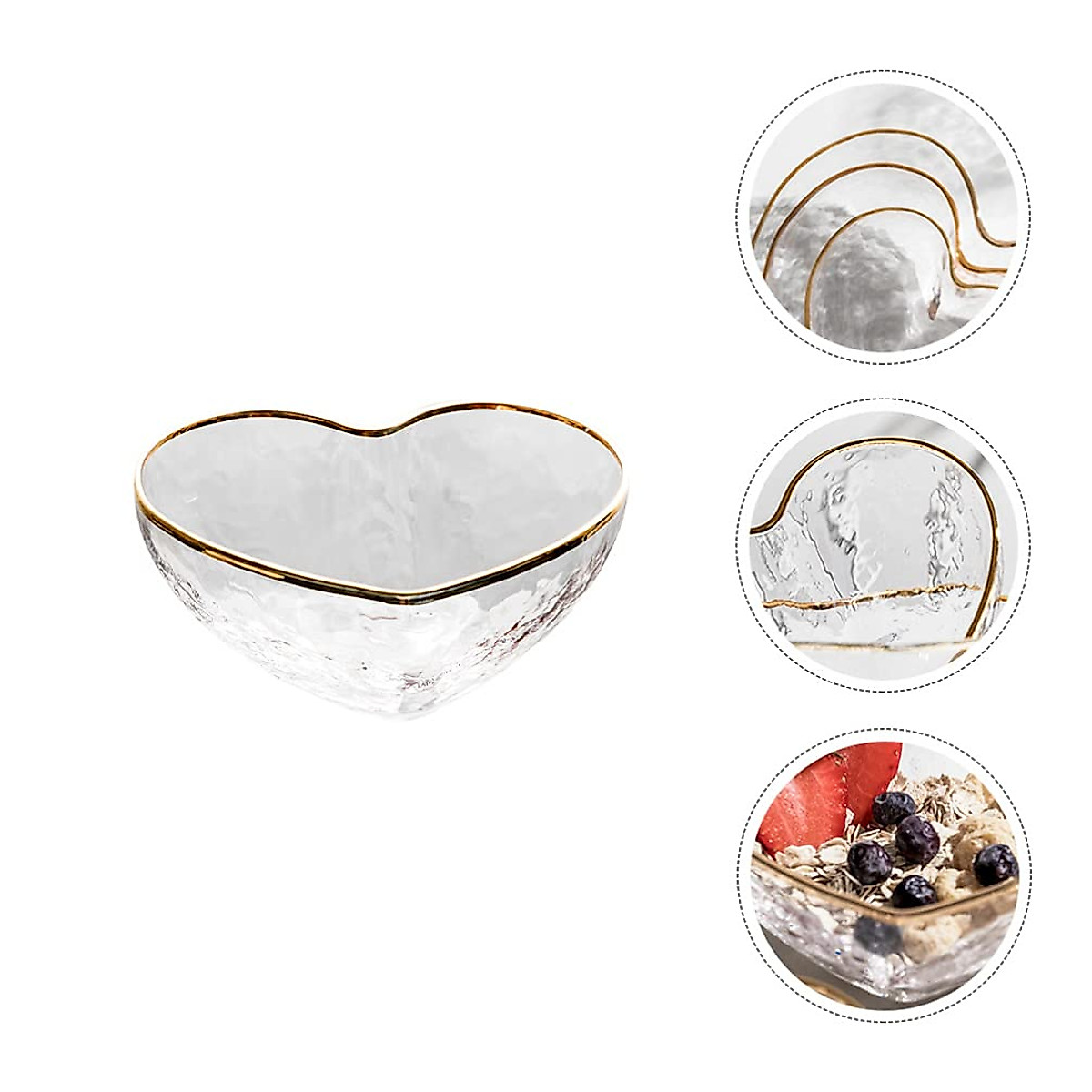 VOSAREA Glass Salad Bowl Heart- Shape Fruit Bowl Ice Cream Soup Bowl Candy Dishes Serving Bowl Plate Tableware for Desserts Pasta Dinner Snack Appetizer Popcorn
