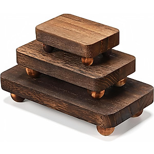 Maitys 3 Pcs Wooden Risers for Display Pedestal Stand Wooden for Decor Farmhouse Vintage Rustic Stackable Kitchen Stand Tray Riser, 3 Sizes(8 x 4.3, 6 x 3.5, 4 x 2.8 In,Brown)