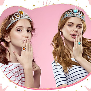 Yinder 12 Princess Party Favors Costume Dress up Accessories Set Included Gift Bags Princess Plastic Crown Tiara Rings and Wands Christmas Birthday Party Jewelry(Elegant Style)