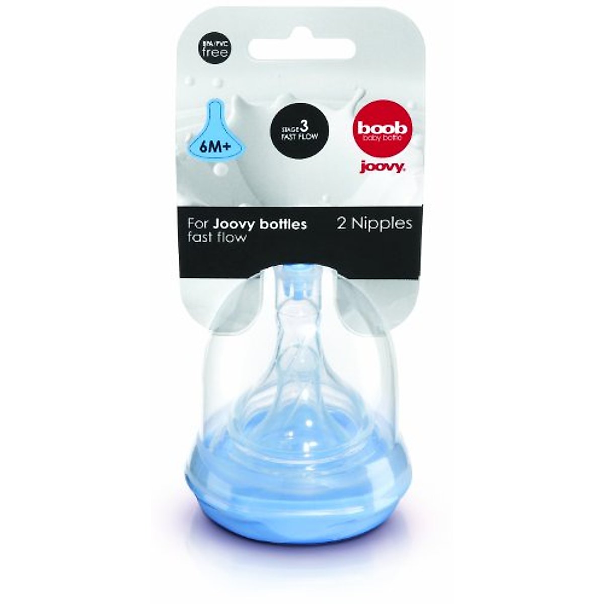 Joovy Boob Nipples with Elongated Shape to Mimic Mom and Available in 5 Flows Including X-Cut Extra Fast Flow for Thicker Foods - Compatible with Joovy Boob Bottle Line (Clear, Stage 3, 2 Count)