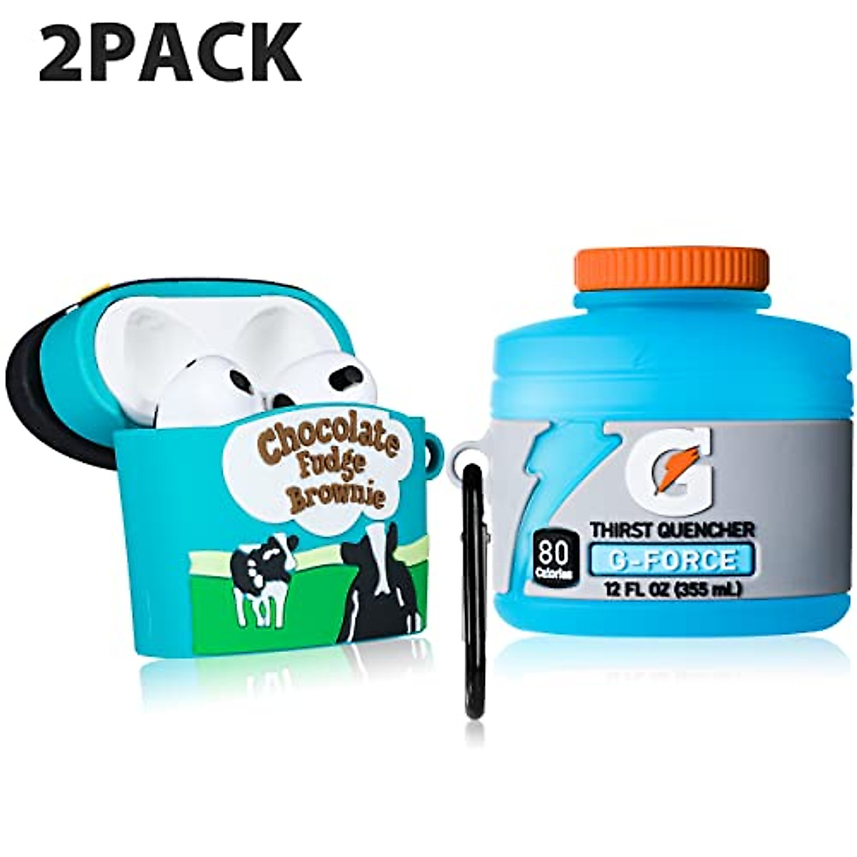 2 Pack Gkv for Airpods 3 Case for Airpod 3 (2021) Cover Unique Funny Fun Cute 3D Food Design Air Pods 3rd Generation Silicone Shell Cases for Girls Teen Boys Kids Ice Cream Cup+Blue Drink