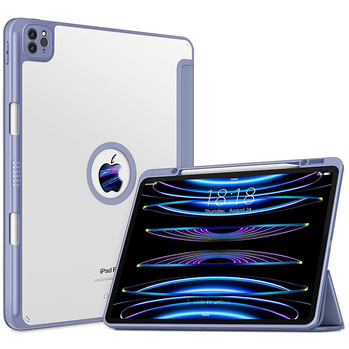 VIKESI Case for iPad Air 13 inch M2 2024,Smooth Matte Back,TPU Shockproof Frame,Built-in Pencil Holder,Auto Sleep/Wake - Blue Purple