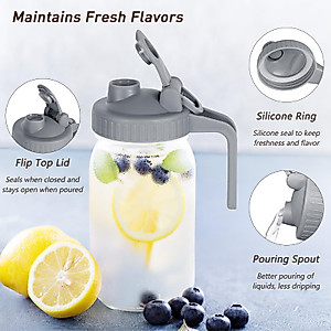 64 oz Pitcher Mason Jar - Heavy Duty Wide Mouth Jar with Flip Cap Lid and Pour Spout - Airtight Seal for Freshness and Convenience - Great for Cold Beverages, Breast Milk, and Home Entertaining