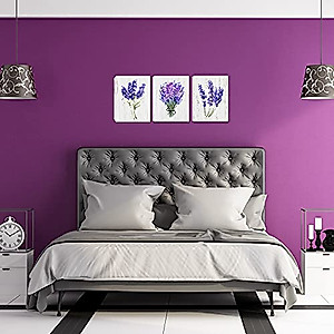 gold mi Flowers Home Decorations Purple Lavender Flower Artwork for Living Room Office Bathroom Wall Decor Floral Grey Wood Grain Rustic Posters and Prints Frame to Hang 12*16inch