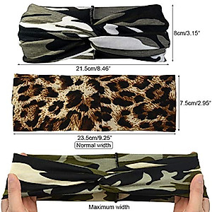 tiggell 6pcs Camo Leopard Headbands Elastic Bow Hairband Turban Twisted Head Wrap Knot Hair Accessories for Women Girls Running Sport Travel