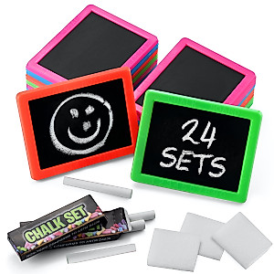 Mini Chalkboard For Kids - (Pack of 24) Goodie Bags Stuffers For Kids Mini kids chalkboard Each with 2 Chalk Sticks, and 1 Eraser for Boys and Girls Birthday Party Favors birthday goodie bags for kids