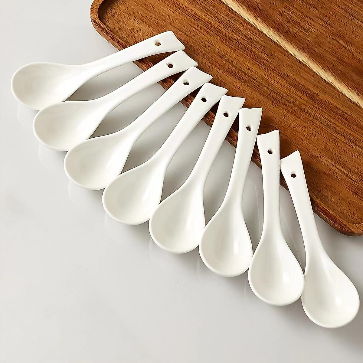 Ceramic Soup Spoons set of 8, Asian Soup Spoons, White Japanese Soup Spoon Sets for Ramen, Dessert, Pho, Noodles, Chinese Wonton,Dumpling Miso, Dishwasher Safe
