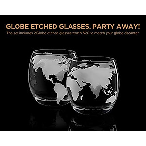 flybold Whiskey Decanter Set - Whiskey Decanter Globe Set for Men Certified Safe Great Gifts for men - Bourbon decanter Scotch Decanter Sets 28 oz Includes 2 Glasses