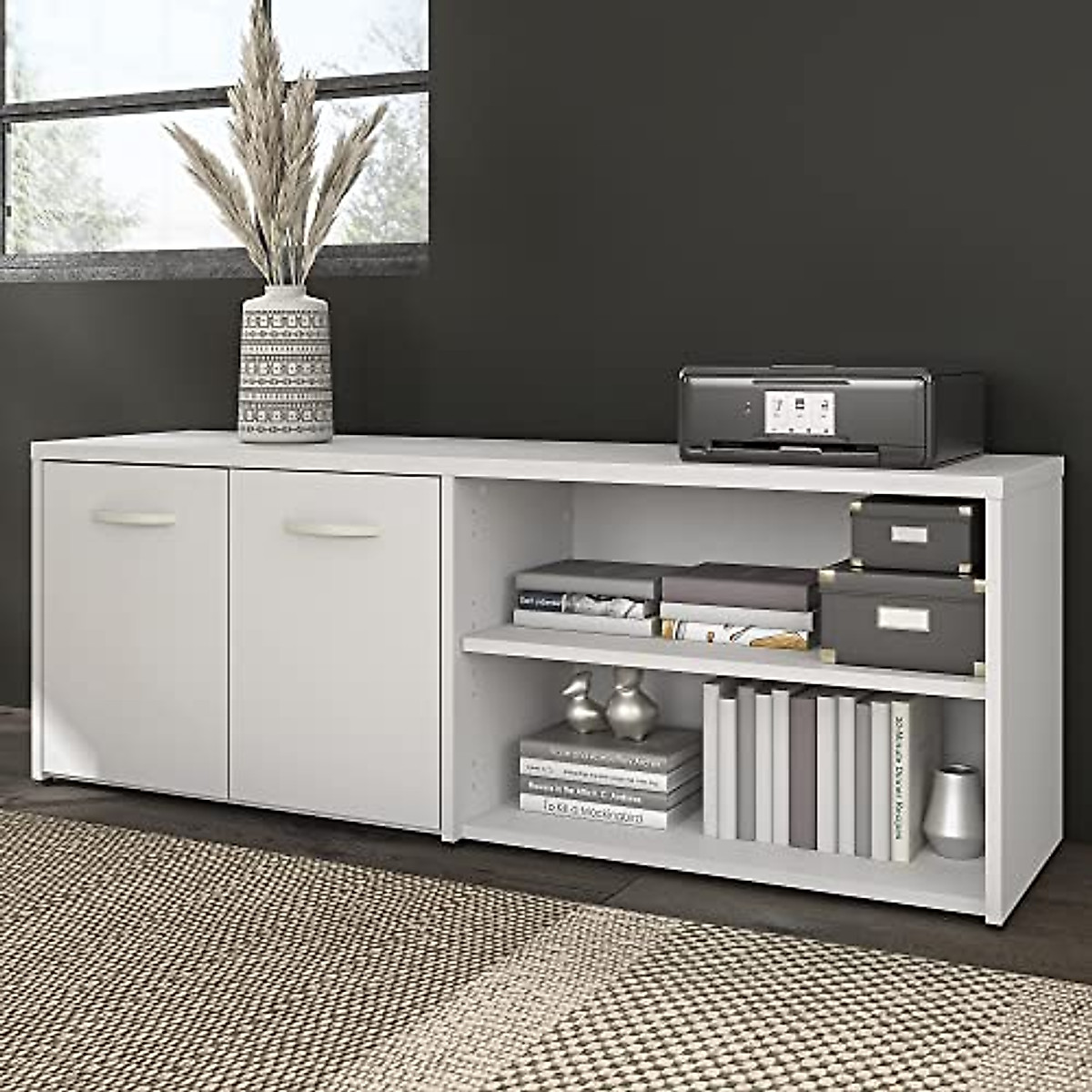 Bush Business Furniture Hybrid Low Storage Cabinet with Doors and Shelves, White