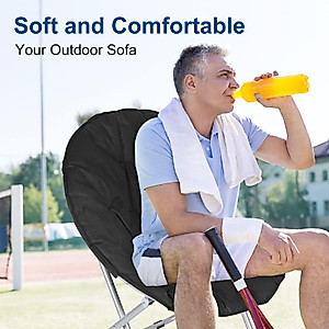 Oversized Moon Chair with Metal Frame, Comfy Chair for Outdoor, Saucer Chair for Courtyard, Cozy Faux Fur Lounge Chair, Black