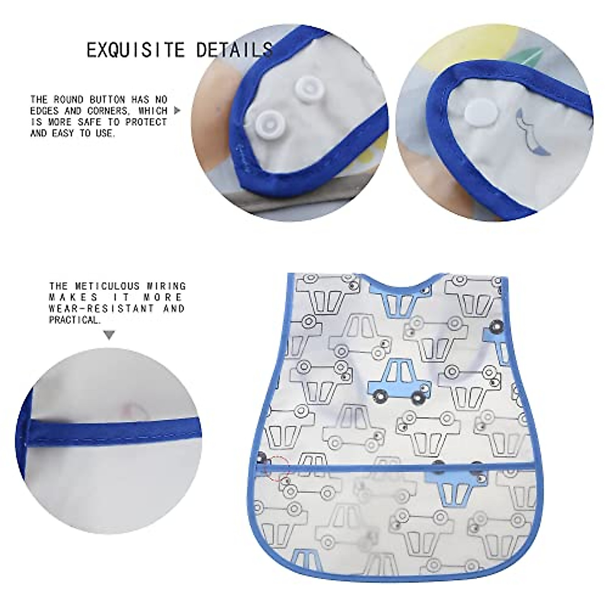 Baby Bib Baby Food Bib Toddler Bibs Baby Bibs Waterproof Baby Bib Infant with Snaps boys bibs for toddlers baby bibs toddler bibs plastic bibs bib with food catcher- 4pcs(Car Puppy Bear)