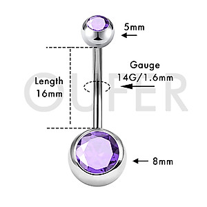 OUFER 16mm Belly Button Rings Pack 14G Surgical Steel Shiny CZ Belly Rings Set Belly Piercing Jewelry Crystal Balls Navel Rings