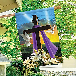 Easter Sunrise Religious House Flag Cross Doves Lilies 28" x 40"