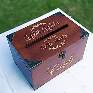 Joy Ceremony Decorative Wedding Card Box, Rustic Wooden Envelope Boxes with Slot, Wishing Well for Wedding Reception, gift box wedding Card Holder for Advice and Wishes for the Mr and Mrs