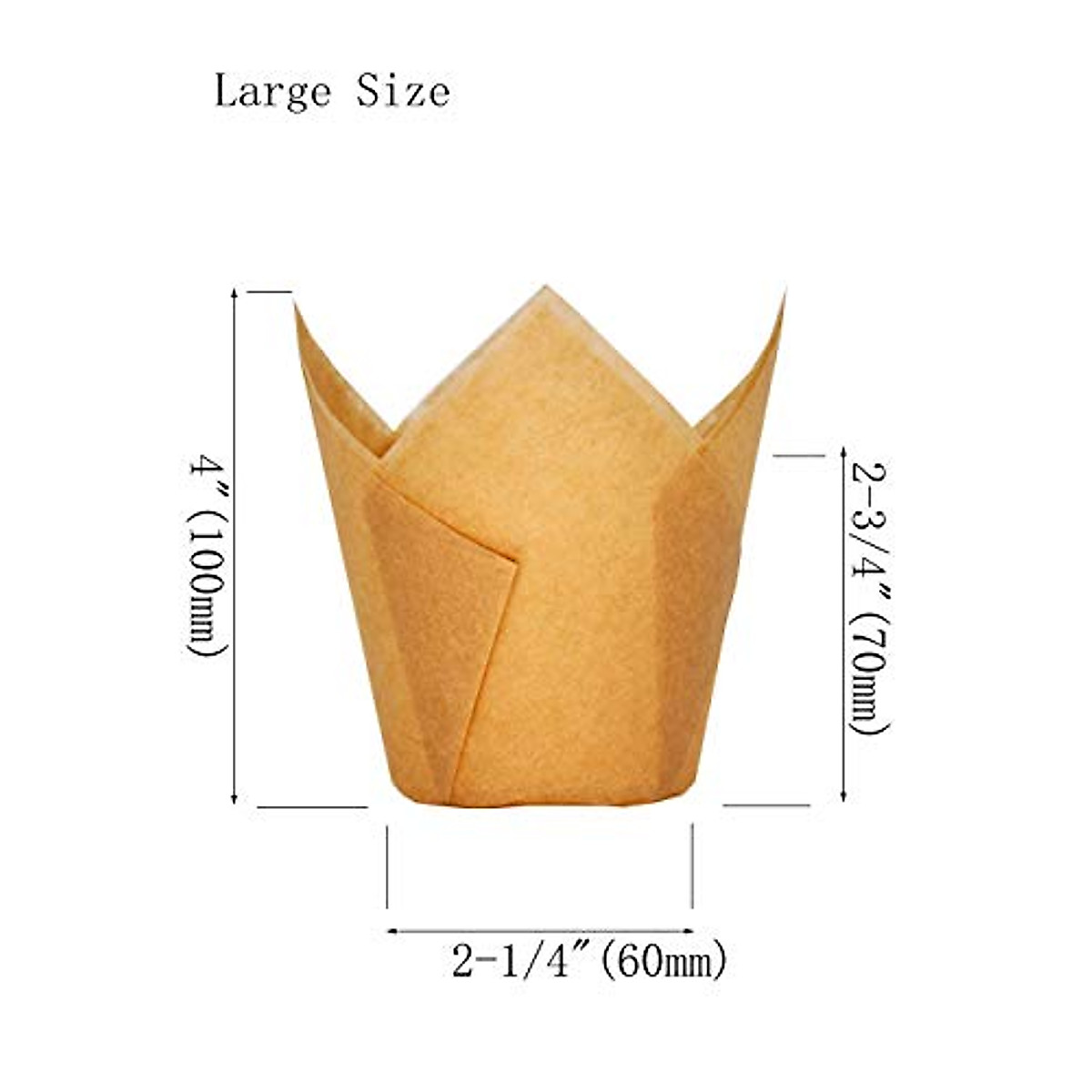 QLSmypkg Large Muffin Greaseproof paper Baking cupcake cups, 2-1/4" x 4" Natural Tulip Baking Cup Case of 125 pcs (Large size) (125)