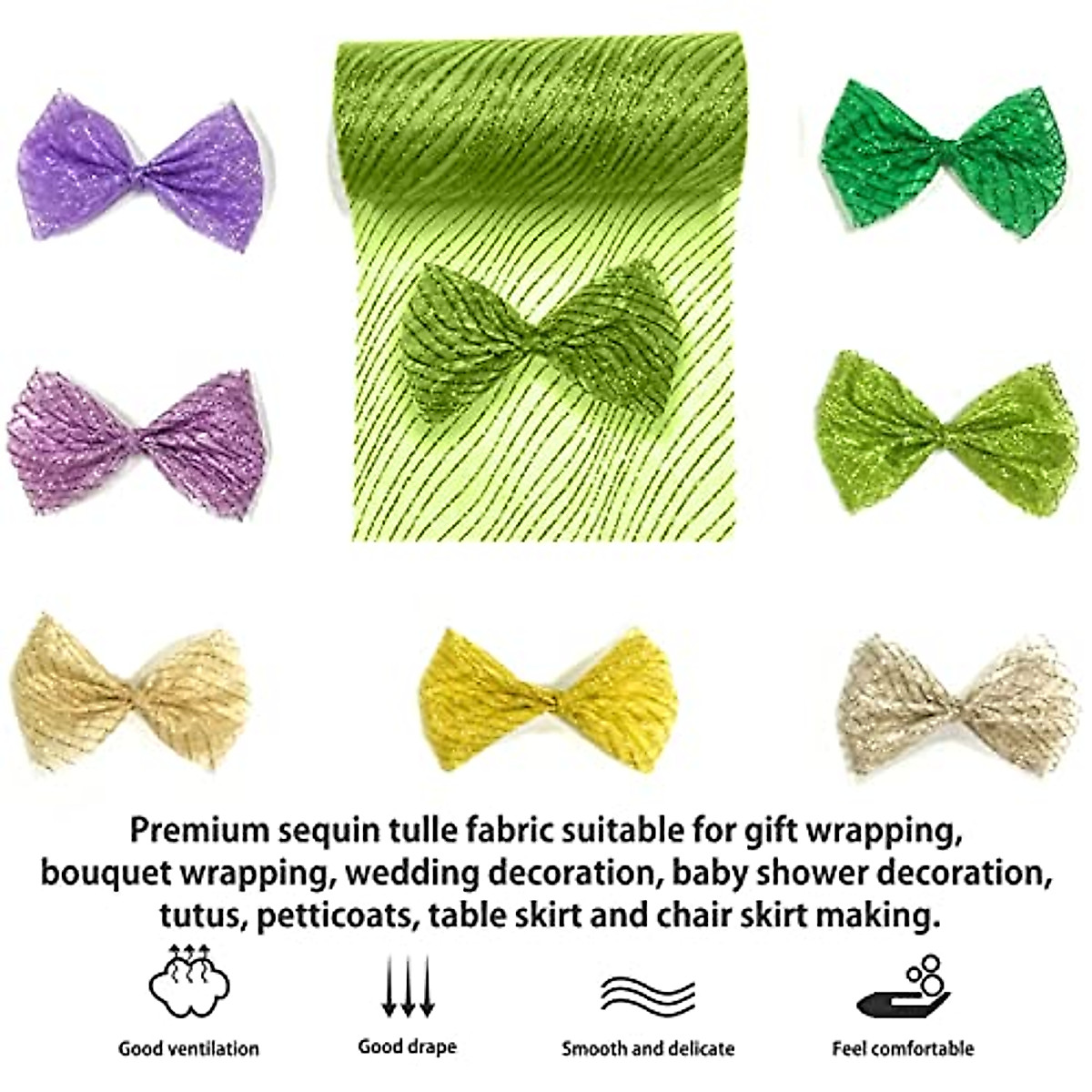 Glitter Wavy Tulle Fabric 3 Rolls 6 Inch by 30 Yards Total Sparkle Mesh Netting Fabric Ribbon Spool for Wedding Birthday Party Baby Shower Decorations DIY Tutus Petticoat Tulle Skirt Table Skirt