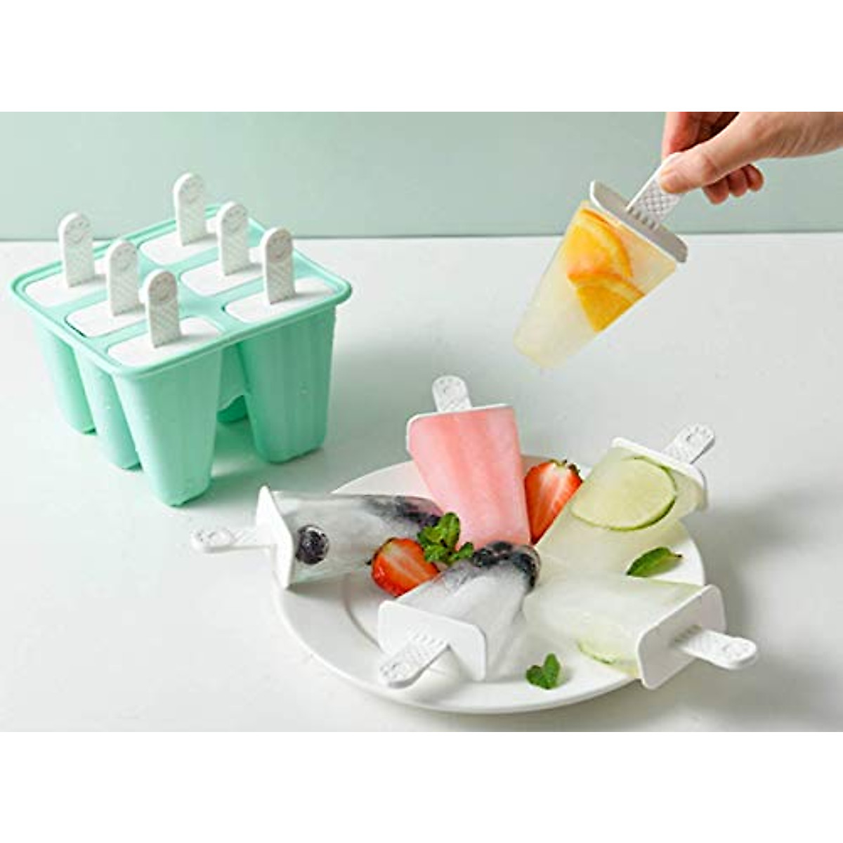 Popsicle Mould，Popsicle Molds 6 Pieces Silicone Ice Pop Molds BPA Free Popsicle Mold Reusable Easy Release Ice Pop Make (Green)