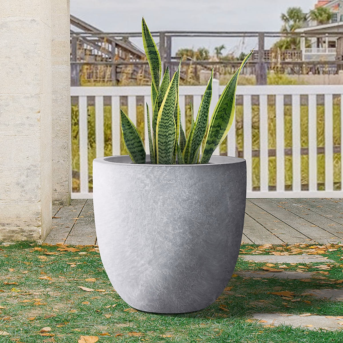 Kante RC0050B-C60611 Lightweight Concrete Modern Outdoor Round Planter, 14" x 14" x 12", Slate Gray