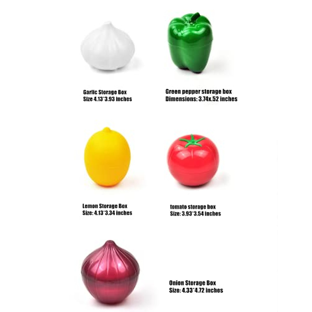 XIYUAN 5Pack Fruit and Vegetable Storage Containers Set,Green Pepper Saver, Onion and Garlic Storage Container Tomato and Lemon Keeper, Refrigerator Vegetable Crisper Food Storage Containers Holder