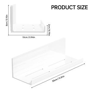 PAVSTINE Plastic Wall Mount Organizer, White Adhesive Shelves Set of 2, No Drilling Hang Walls, 12 Inch Adhesive Shelf, for Bathroom,Kitchen,Bedroom,Office,Gaming Room, Utility Room
