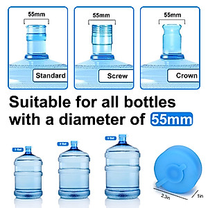 Myvision 3 and 5 Gallon Water Dispenser Caps, 5 Gallon Water Jug Cap, 5 Gallon Water Bottle Cap,Silicone Reusable Replacement Cap, Non Spill Bottle Caps for 2.1in/55mm Water Bottle-4 Pack