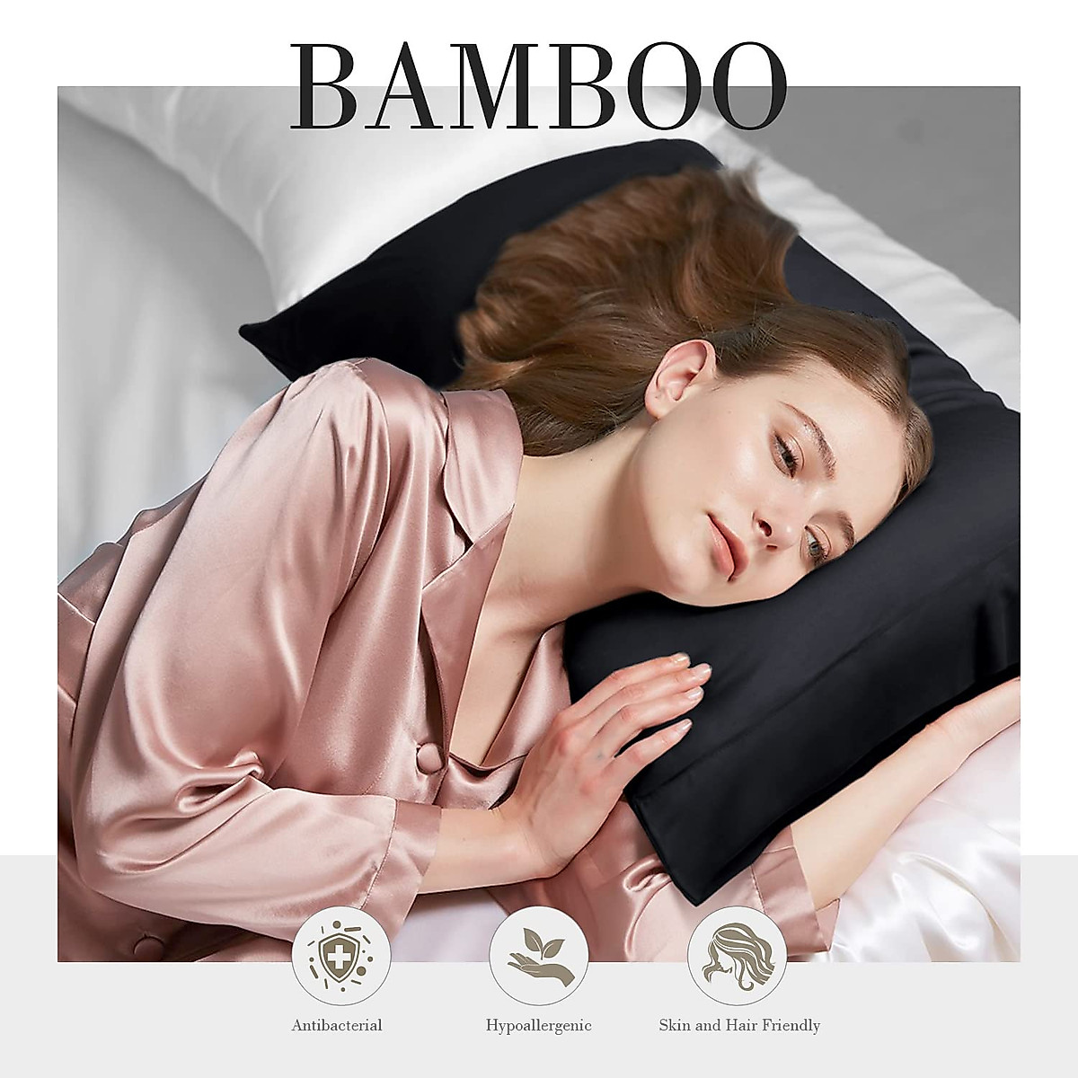 WishSmile Cooling Pillowcases Queen Pillow Cases Set of 2,Hair and Skin Friendly,Black,20x30 inches