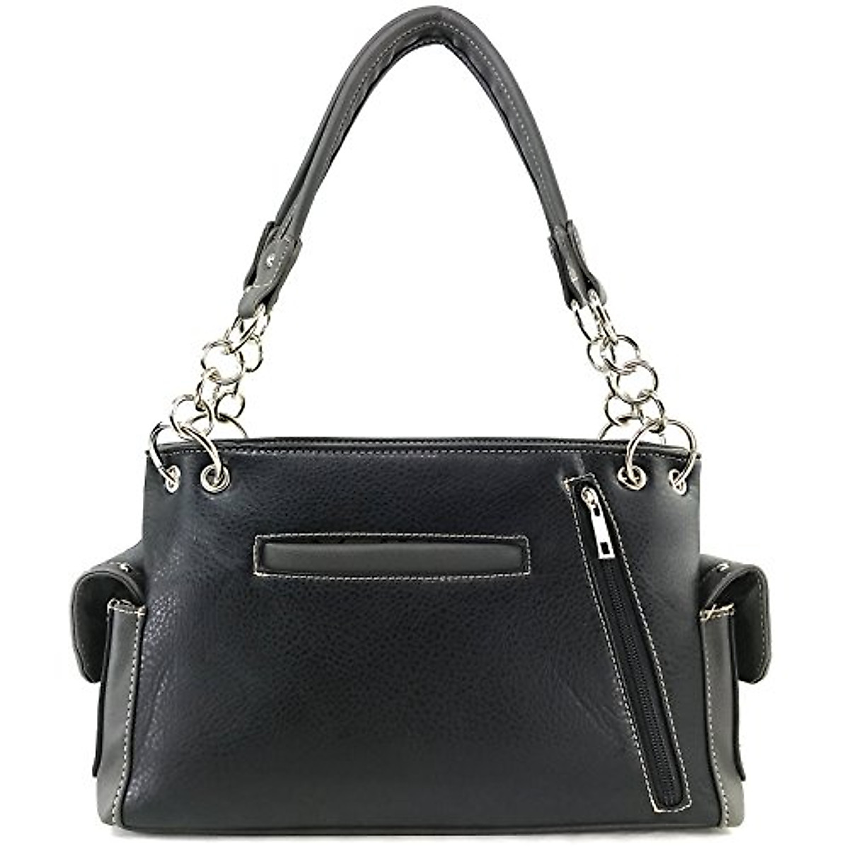 Justin West Horse Embroidery Studded Turquoise Stone Concealed Carry Handbag Purse Matching Wallet (Black Beige Handbag and Wallet Set)