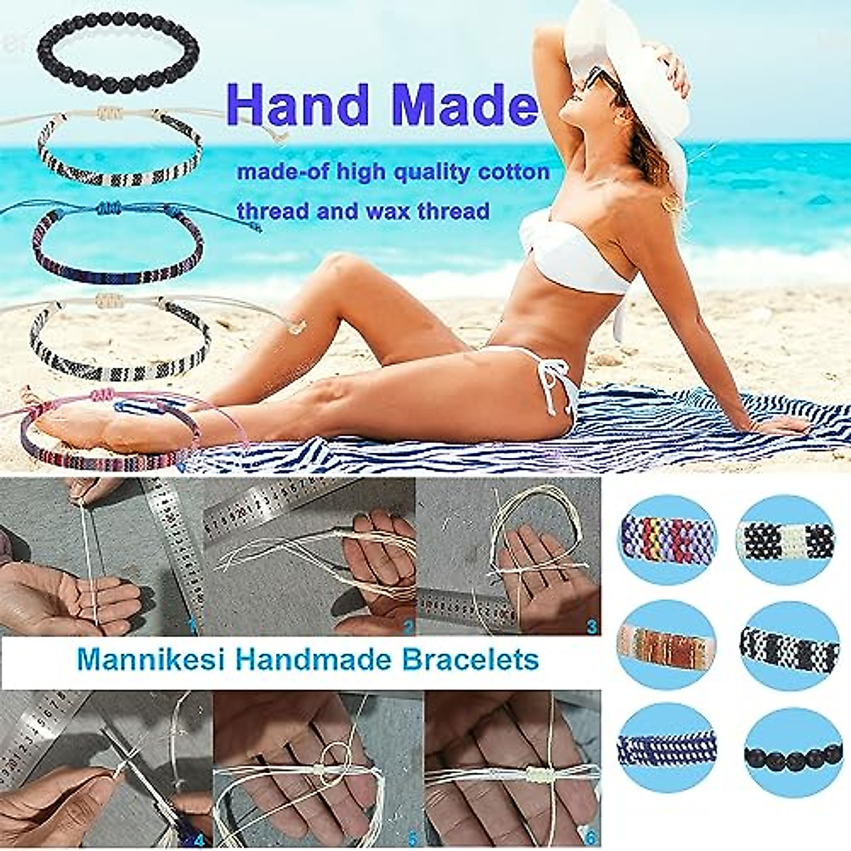 5pcs Surfer Beach Bracelet Ankle Set Men Women, Bracelets For Men, Men's Bracelets Rope Handmade Boho Summer Waterproof Ankle Bracelets for Women Woven Bracelets Ethnic Hippie, Friendship Bracelets
