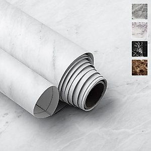 Marble Peel and Stick Wallpaper (24" x 118", White Matte) Self-Adhesive Renter Friendly Contact Paper Removable Waterproof Vinyl Faux Granite Décor for Furniture Upcycling