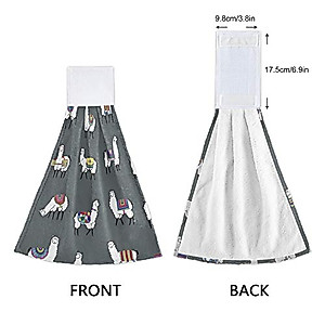 Qilmy Llama Hanging Kitchen Towel Set of 2, Absorbent Soft Hanging Tie Towel for Kitchen Bathroom Farmhouse Housewarming Home Decor 12 x 17 Inch