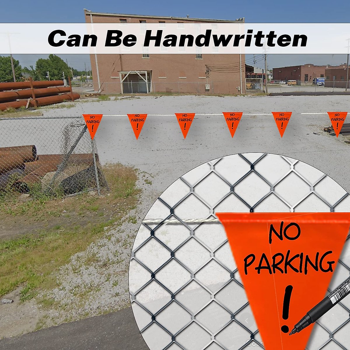 NACARUM Fluorescent Orange OSHA Perimeter Marking Flags (102FT string) Warn of hazardous areas, traffic control.Marking construction sites, scaffolding, sporting events, private property.