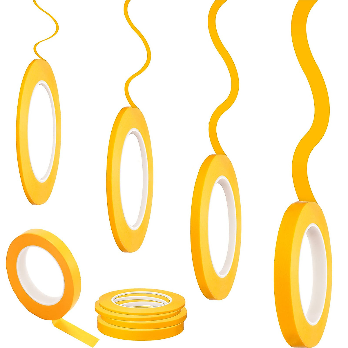 Epakh 4 Rolls Pinstripe Tape, Masking Tape in 1/16, 1/8, 1/4 and 1/2 Inch Wide x 52 Yard Long, Painters Automotive Masking Tape for DIY Car Auto Paint Art (Yellow)