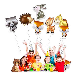 9Pcs Woodland Animal Balloons,Jungle Safari Animal Balloons for Birthday Party Decorations Rabbit,Bear,Fox,Owl,Squirrel Baby Shower Forest Animals Mylar Foil Helium Balloon