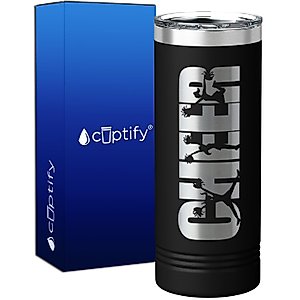 Cuptify Cheer Tumbler with Lid Laser Engraved on Black 22 oz Skinny Cup for Cheerleader Vacuum Insulated Birthday Gift for Cheerleading, Cheer Squad, Women